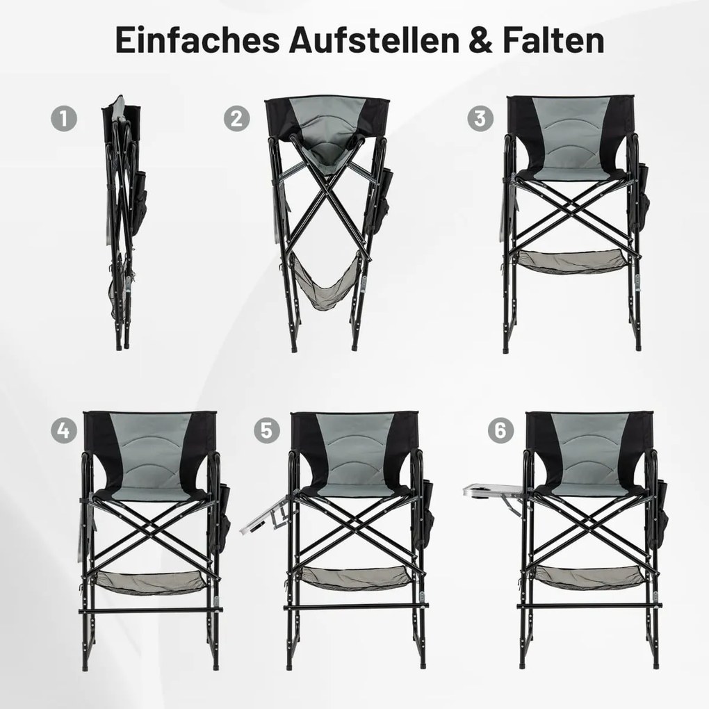 Costway Camping Chair Skládací vysoká skládací židle s bočním stolkem