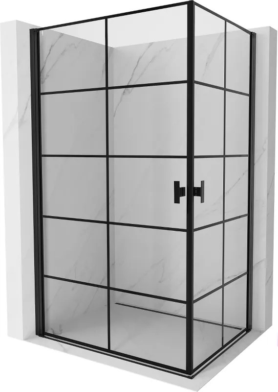 Mexen Mist-B Duo, 2-křídlý ​​výklopný sprchový kout 100 x 90 cm, čiré sklo-černá mřížka, 8A2-100L-090P-70-77