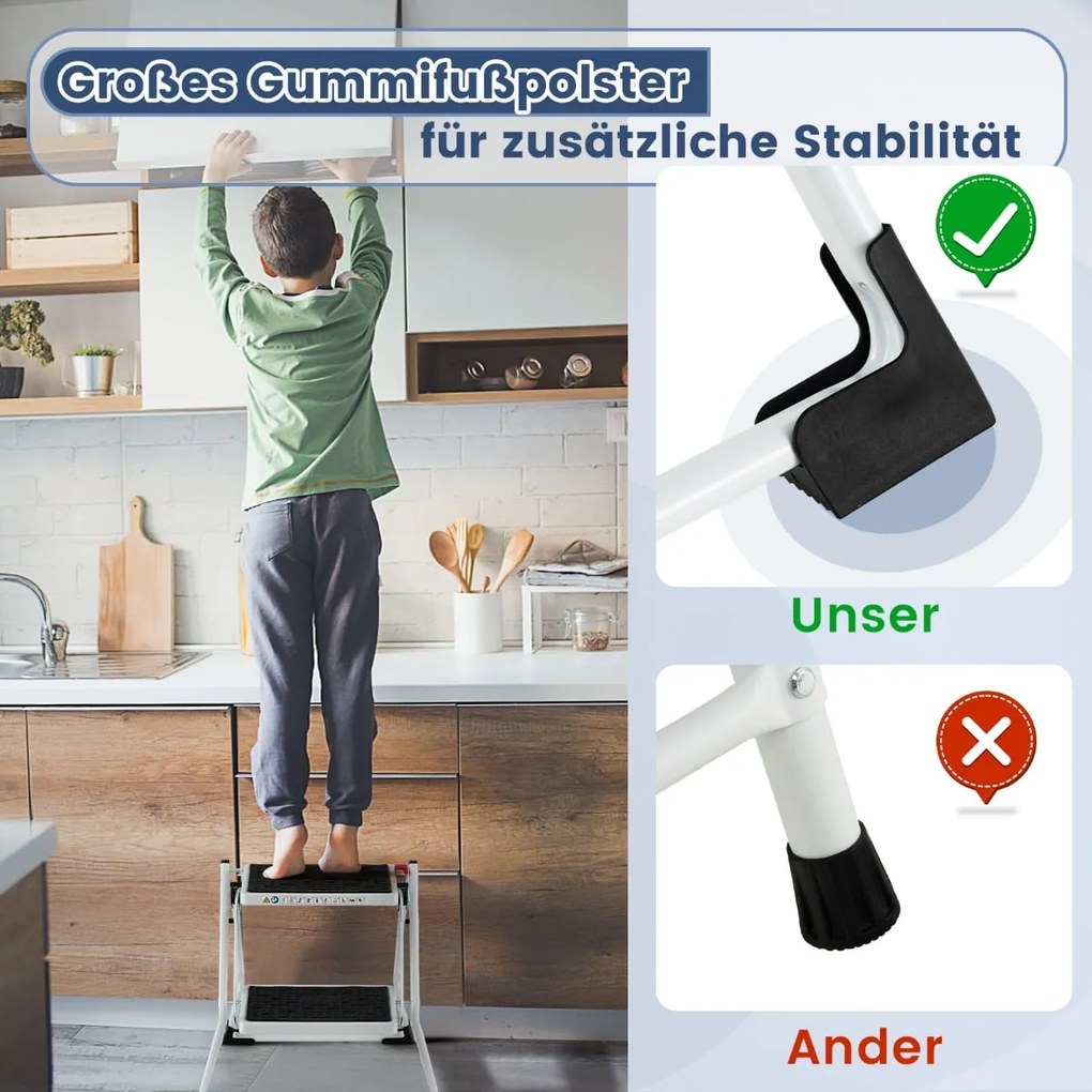 Costway Skládací schůdek se 2 schůdky, skládací schůdkový žebřík, šířka 20 cm