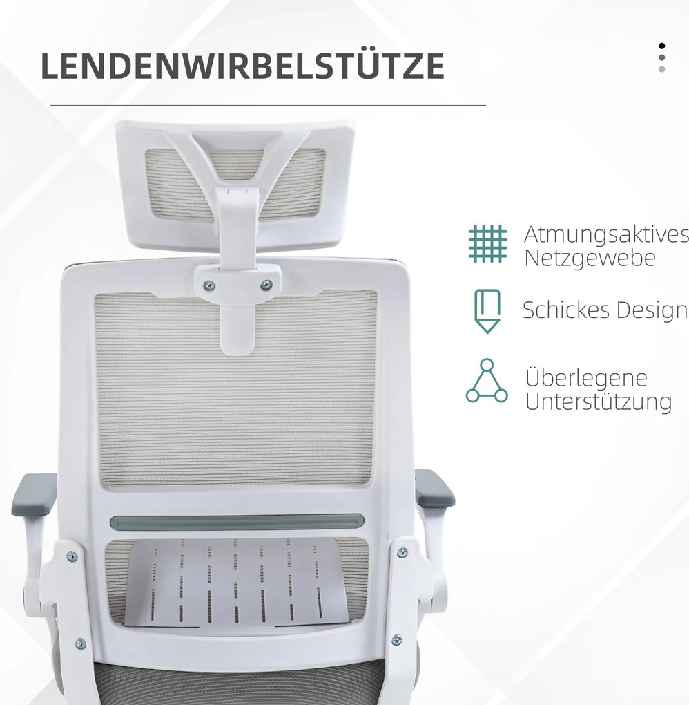 Ergonomická kancelářská židle Vinsetto s nastavitelnou opěrkou hlavy a područkami, výškově nastavitelnou otočnou židlí s funkcí houpání a síťovanou b…