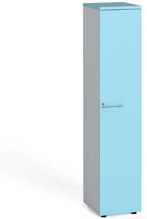 B2B Partner Úzká kancelářská skříňka PRIMO, 1781 x 400 x 420 mm, bílá/azurová