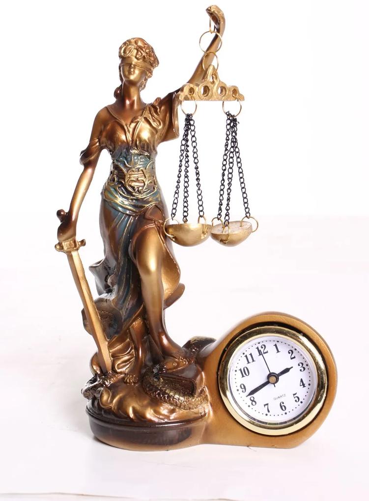 Socha spravedlnosti JUSTICE s hodinami L-779-1 - staré zlato (19x12x6 cm) |  BIANO
