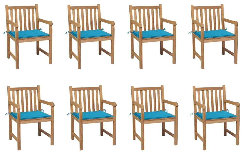 3073062 vidaXL Zahradní židle 8 ks modré podušky masivní teak