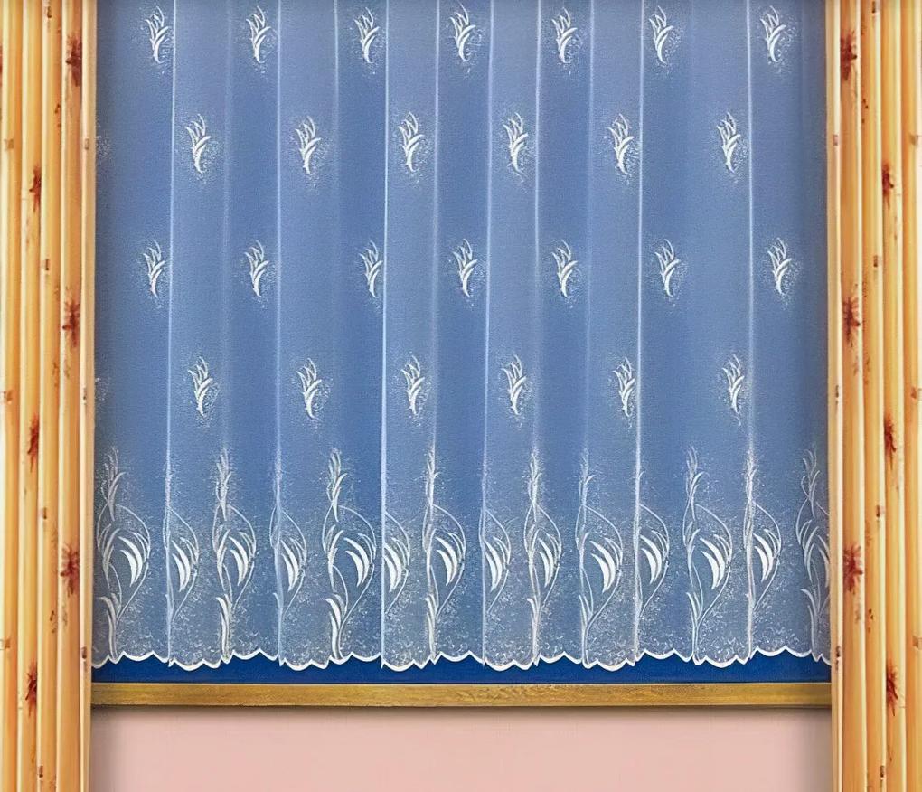 Českomoravská textilní žakárová záclona V318 větvičky, s bordurou, bílá, výška 100cm (v metráži)