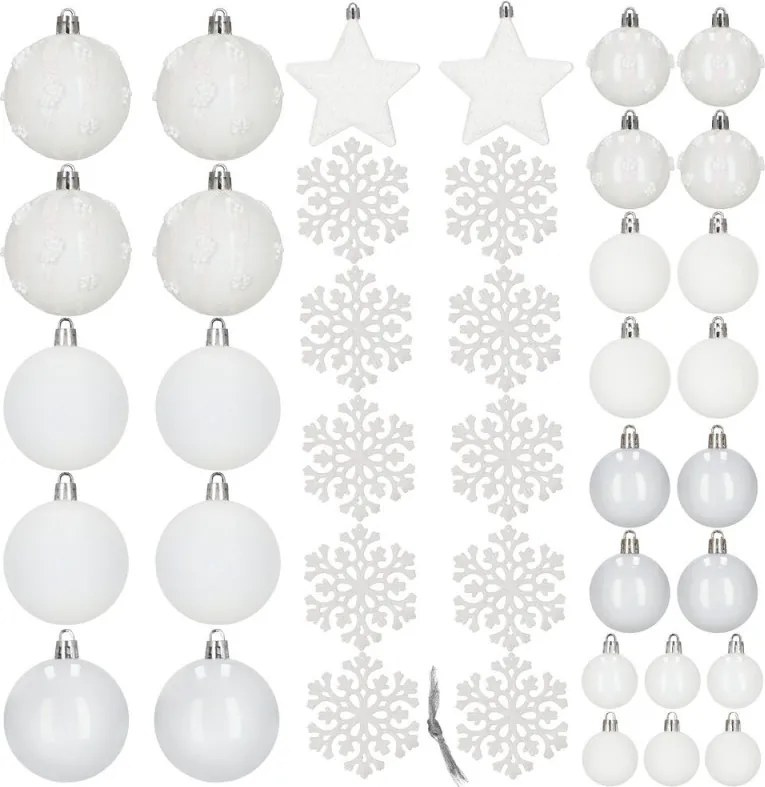 Vánoční baňky bílé mix - 5/6/7 cm sada 40ks, vánoční ozdoby