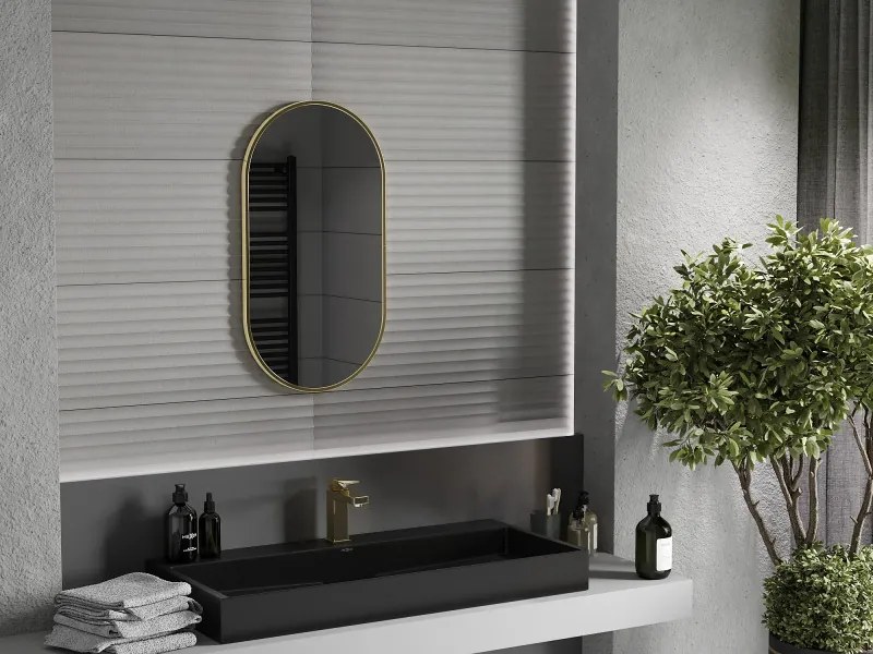 Mexen Loft, oválné koupelnové zrcadlo 75 x 40 cm, barva rámu zlatá lesklá, 9851-075-040-000-50