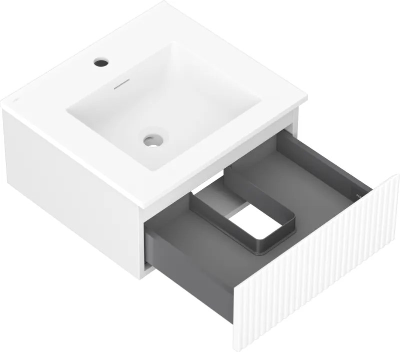 Mexen Rivel, koupelnová skříňka 50 cm s umyvadlem Otis, 1 zásuvka, drážkovaná, bílá matná, 91A20-05023-1-BF01-W18M01