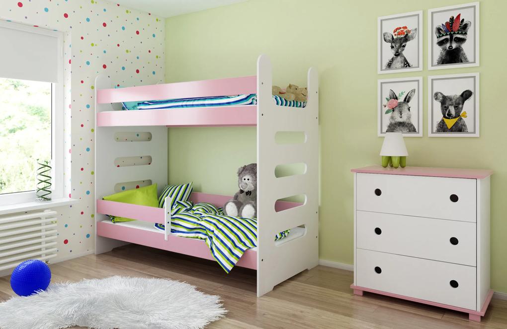 BabyBeds Dětská patrová postel MATI 180x80 Barevné provedení: Růžová, Úložný prostor: Ano, s úložným prostorem