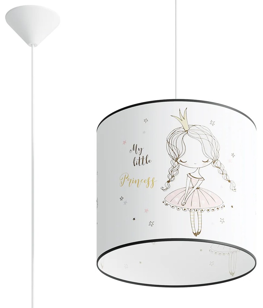 Dětské závěsné svítidlo Princess, 1x plastové stínítko se vzorem, (fi 30cm)