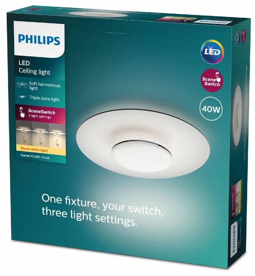 Philips 8720169195271 stropní LED svítidlo Garnet, černá, 1x 40 W 4200lm 2700K IP20