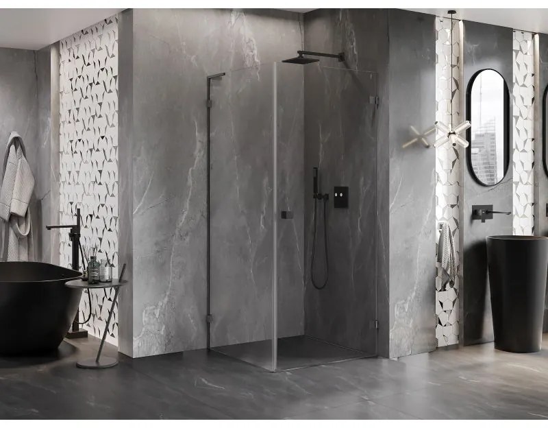Mexen Lunar-B L výklopný sprchový kout pravý 80 x 80 cm, čiré sklo, broušený grafit, 832L-080-080-66-00-P
