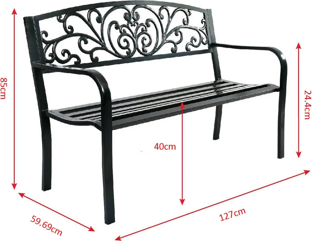 Costway Litinová zahradní lavička – 127 × 60 × 85 cm, černý