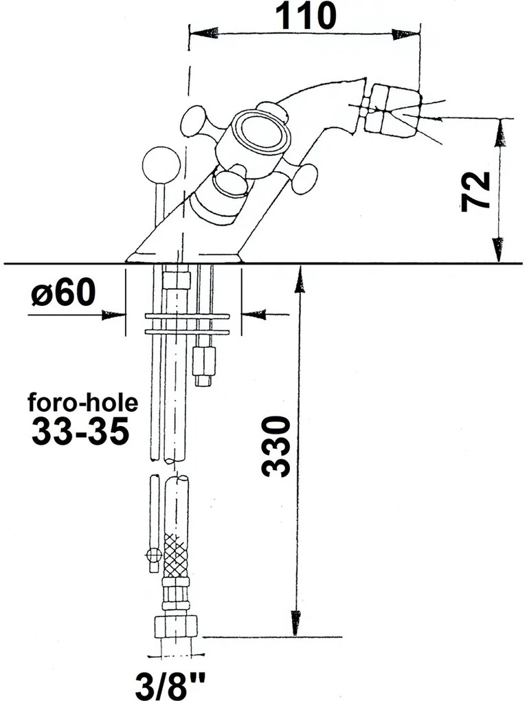 Reitano Rubinetteria ANTEA stojánková bidetová retro baterie s výpustí, bronz 3186