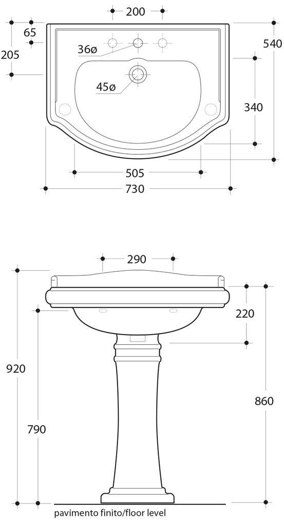 Kerasan RETRO keramické umyvadlo 73x54cm, 3 otvory, bílá 104701-3