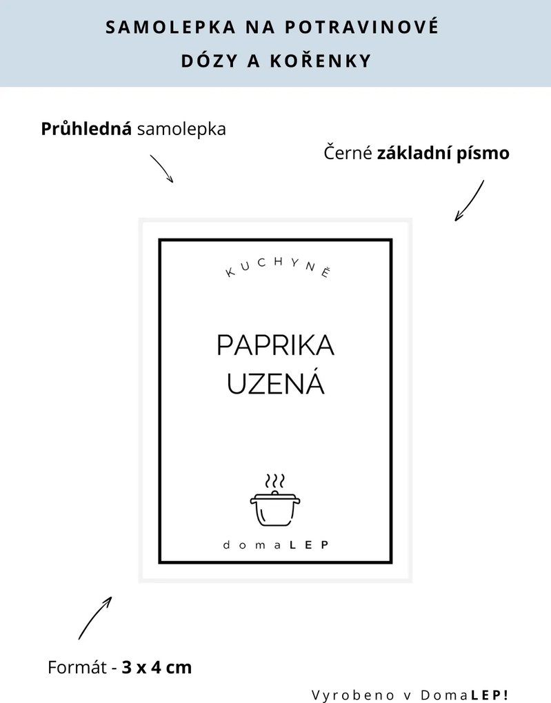 Samolepka na kořenky PAPRIKA UZENÁ průhledná 3 × 4 cm základní písmo