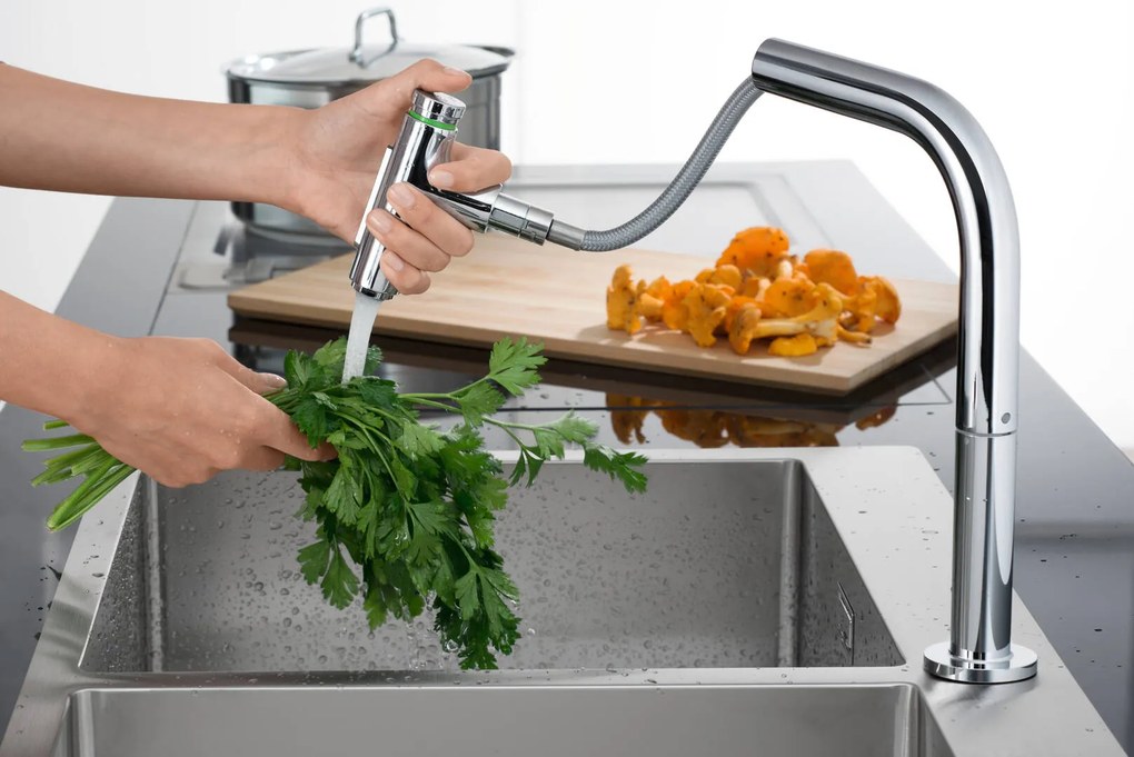 Hansgrohe M71, dřezová baterie M7120-H200 s výsuvnou sprškou, 2-otvorová instalace, sBOX, chromová, 73818000