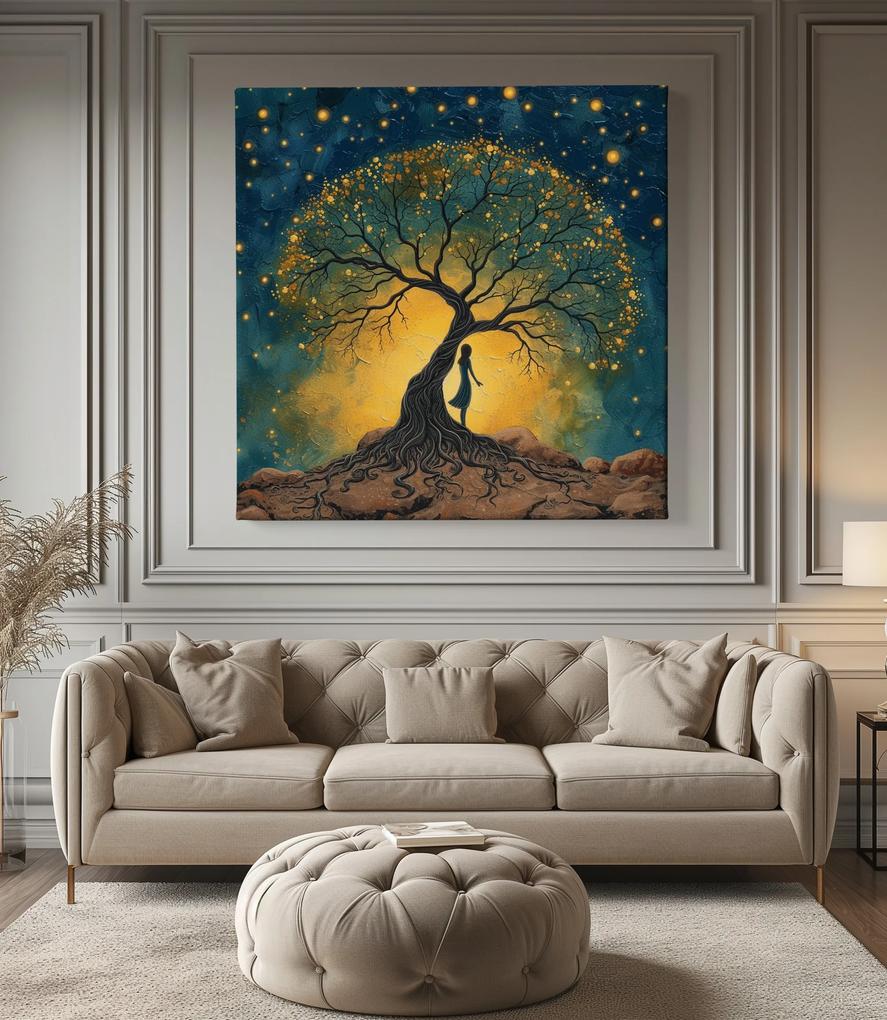 Obraz na plátně - Strom života a dívka Sunrael FeelHappy.cz Velikost obrazu: 140 x 140 cm