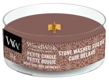 Aromatická svíčka, WoodWick Petite Stone Washed Suede, hoření až 8 hod