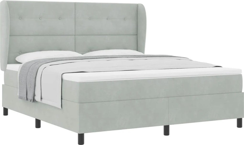 Postel s boxspringem s čelo Světle šedá 200 x 180 cm samet 3340940