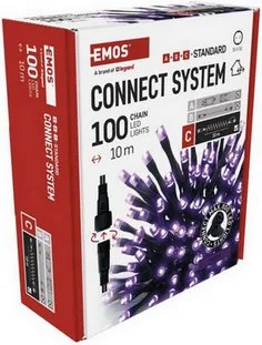Propojovací vánoční řetěz bez zdroje EMOS Connecting D1AF01 ZY1930 100LED 10m fialová