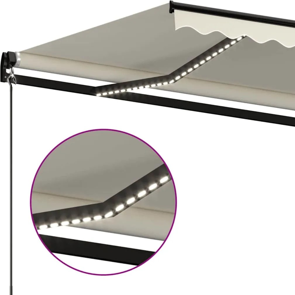 Ručně zatahovací markýza s LED světlem 450 x 300 cm krémová 3069122
