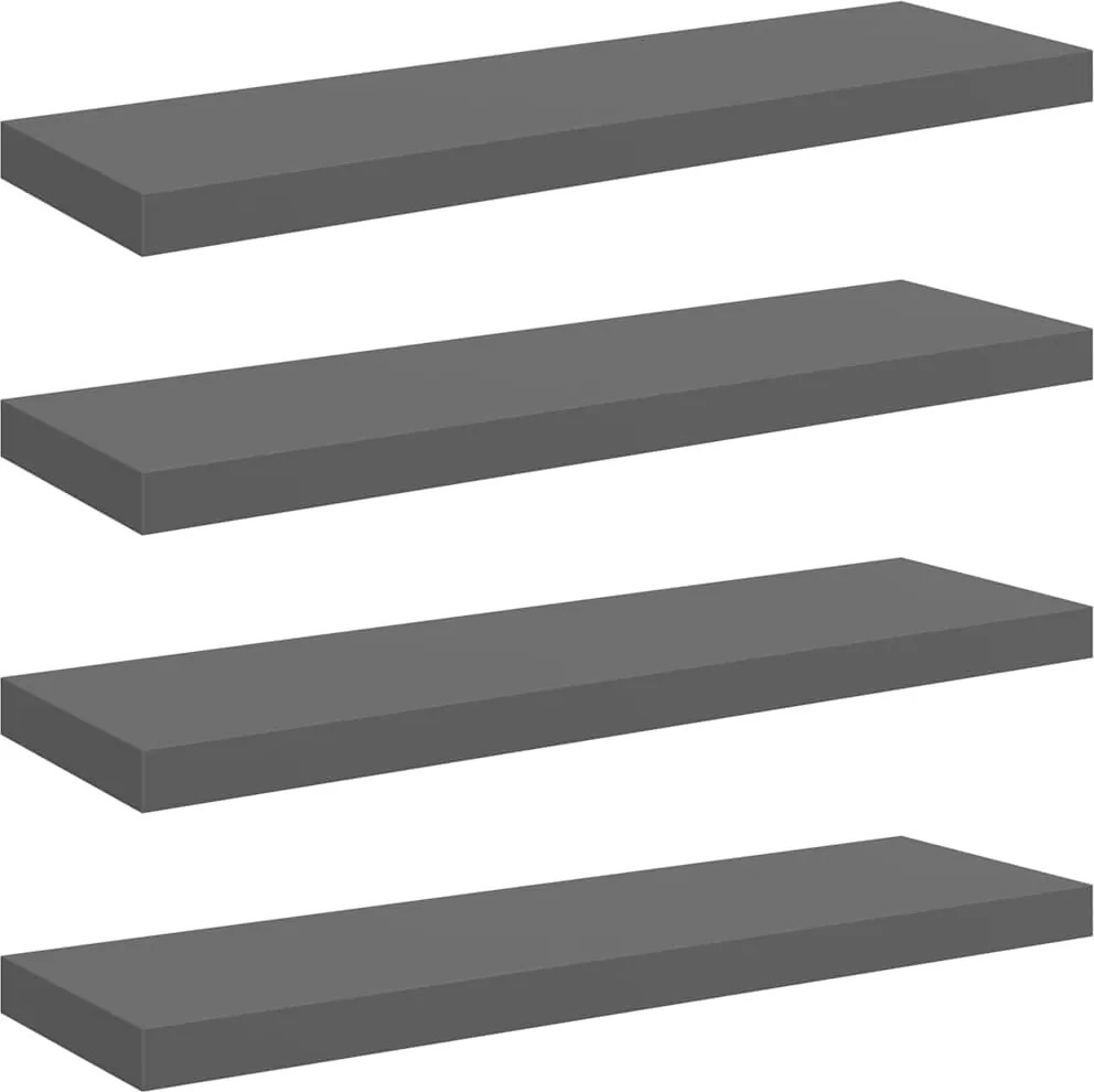 Plovoucí nástěnné police 4 ks lesklé šedé 80x23,5x3,8 cm MDF 323795