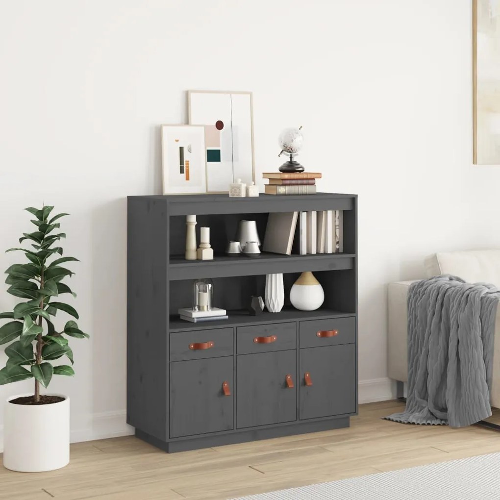Skříň highboard šedá 100x40x108,5 cm masivní borové dřevo