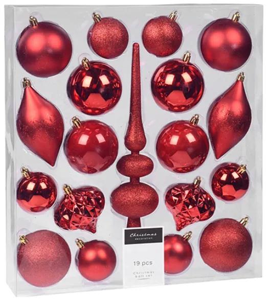 Sada vánočních ozdob Clotte červená, 19 ks