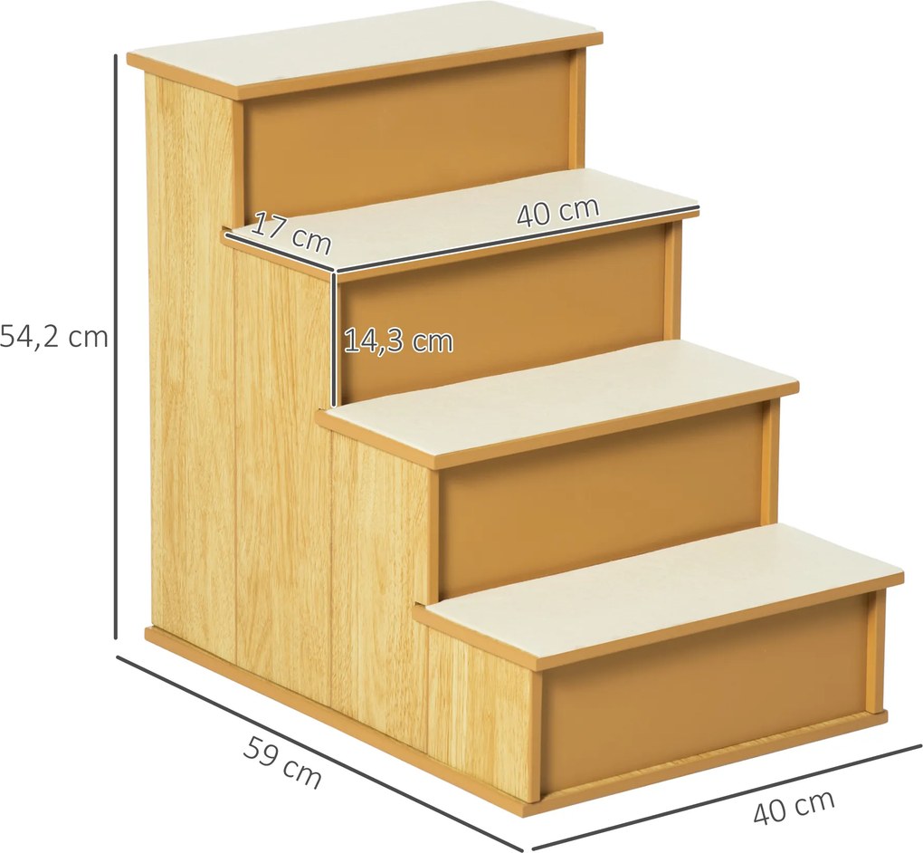 PawHut Schody pro domácí mazlíčky, pro psy/kočky, 4 stupně, krátký plyš, do 30 kg, 40 x 59 x 54,2 cm, přírodní
