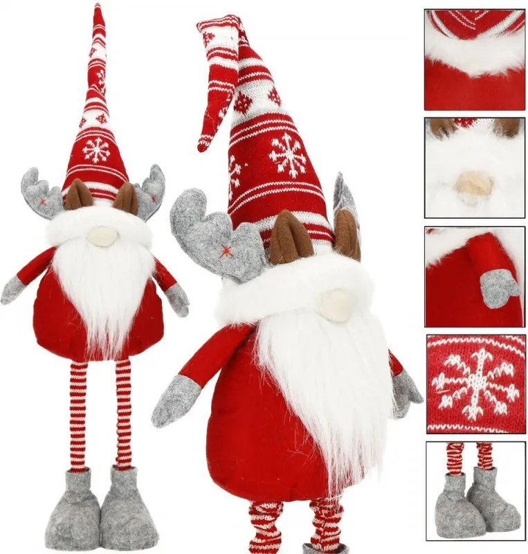 Skřítek GNOM s šedými parohy - výška 60-80cm, vánoční dekorace