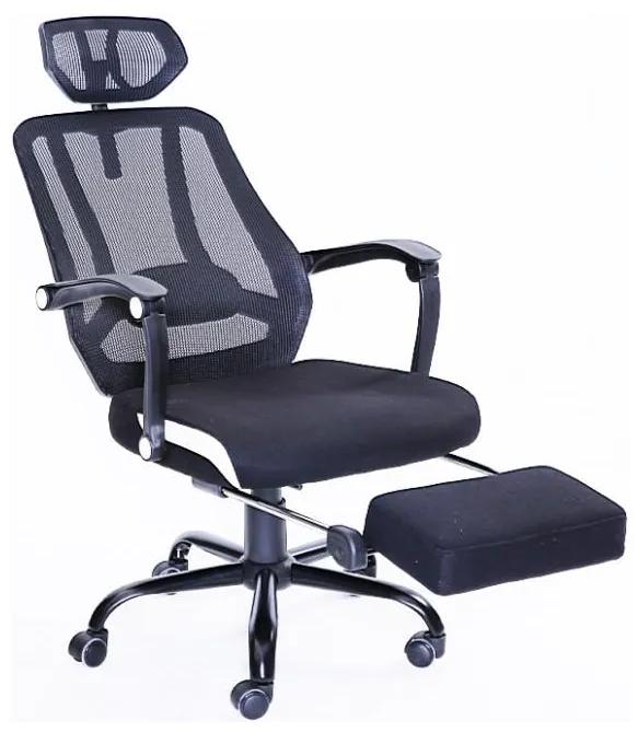 Kancelářská židle SIDRO s podnožkou — černá síť/černá látka