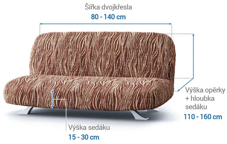 Bielastické potahy UNIVERSO NOVÉ žíhané hnědé dvojkřeslo s dřevěnými rukojeťmi (š. 80 - 140 cm)