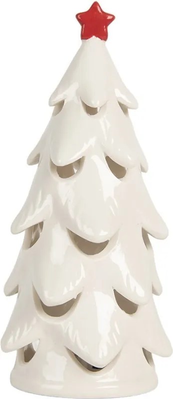 Bílý keramický LED stromeček s červenou hvězdou - Ø 9*19 cm