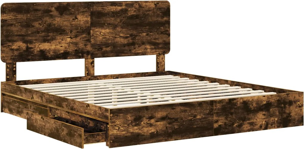 Postel s úložným prostorem se zásuvkou Kouřový dub 180 x 200 cm 3412662