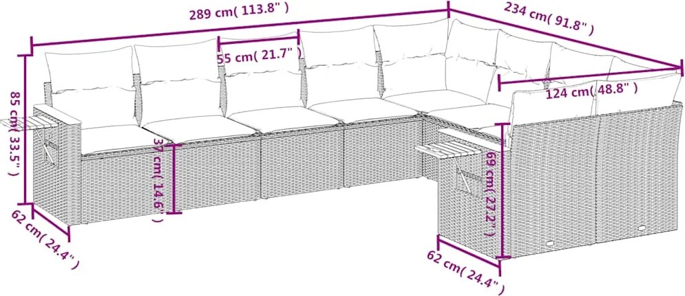 9dílná zahradní sedací souprava s poduškami černá polyratan 3259542