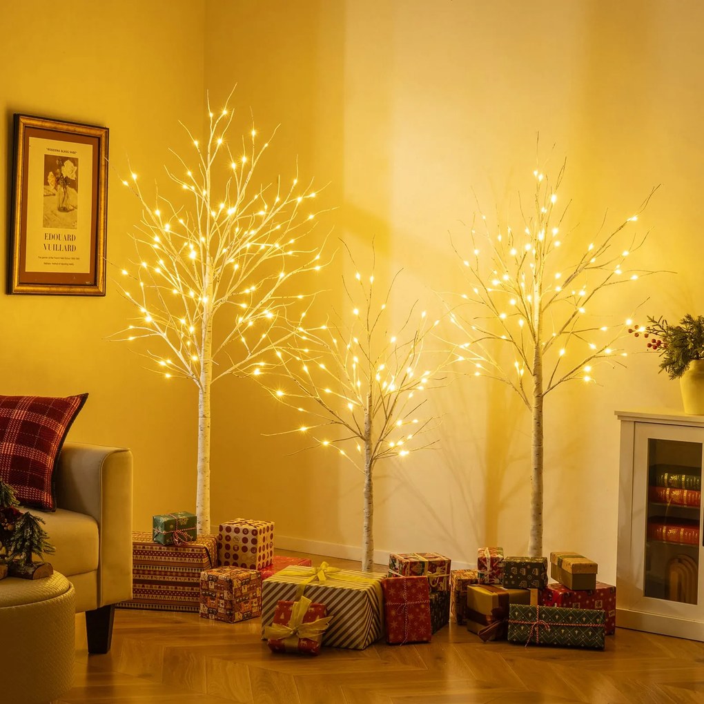 Costway Sada 3 svítících LED bříz 120/150/180 cm, bílá