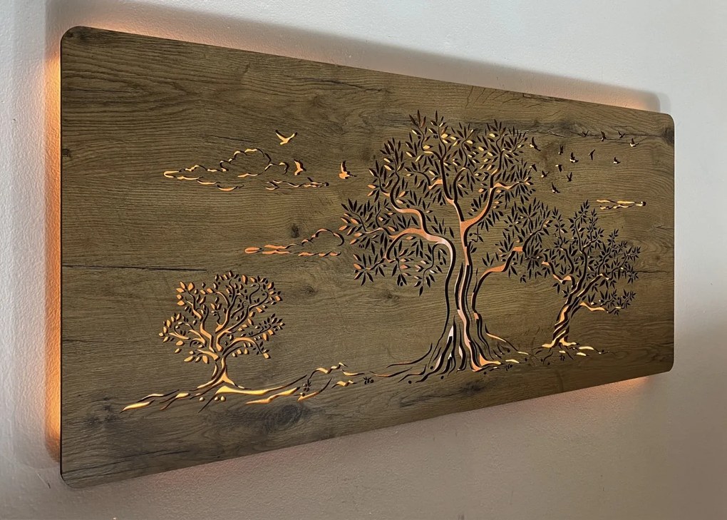 Li-Go "Tři olivy" světelný obraz 230V 110x50cm provedení povrchu: dub světlý