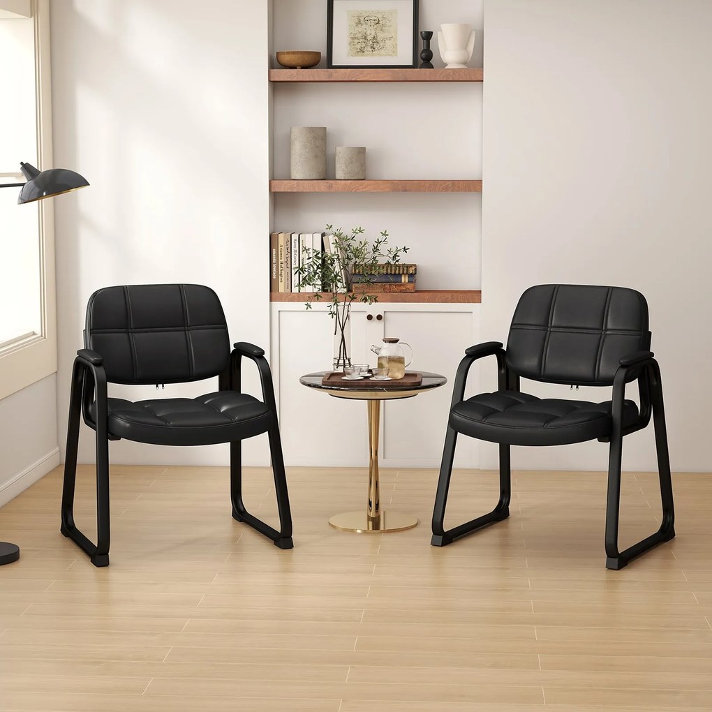 Costway Sada 2 židlí pro hosty, ergonomická recepční židle s kovovým rámem