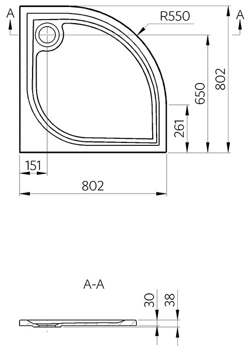 ARTTEC sprchová čtvrtkruhová vanička z litého mramoru LINEA 80 x 80 cm