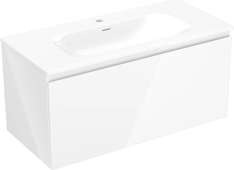 Mexen Orio, koupelnová skříňka 100 cm s umyvadlem Vela, 1 zásuvka, bílá lesklá, 91A10-10047-1-BF00-W23M00