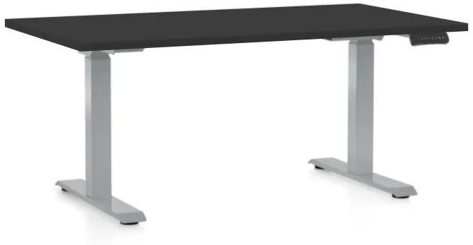 Výškově nastavitelný stůl OfficeTech D, 140 x 80 cm - šedá podnož Barva: Ořech