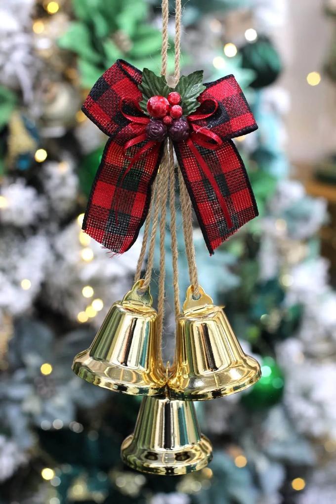 Zlaté vánoční zvonky s mašlí 35cm