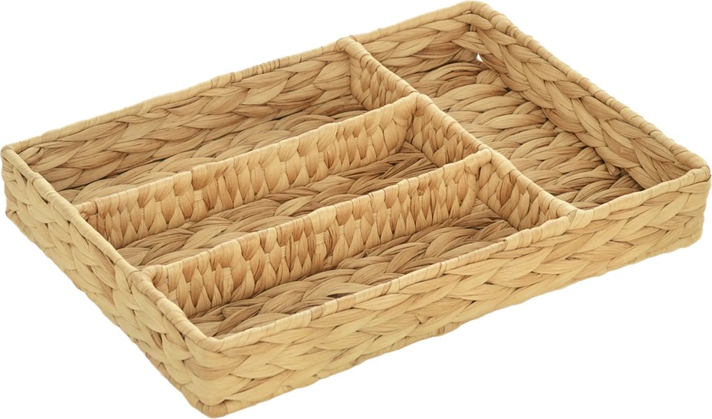 HOMCOM Obdélníkový Úložný Koš, Woven Storage Basket z Vodního Hyacintu s 4 Odděleními, Úložný Koš pro Kuchyni, Koupelnu, Ložnici, Přírodní