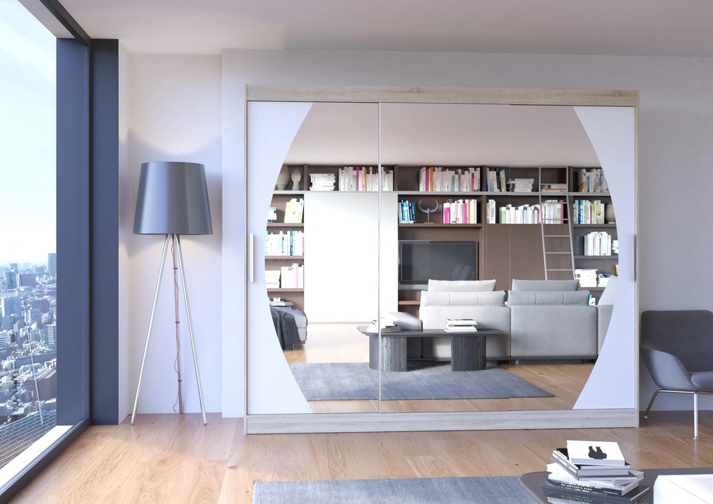 ADRK Furniture Skříň s posuvnými dveřmi a zrcadlem CAMBE 250 ADRK-SW-CAM-SW-250