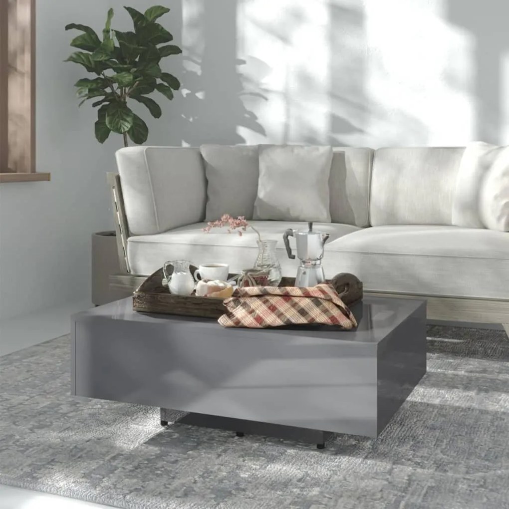 vidaXL Konferenční stolek šedý vysoký lesk 85 x 55 x 31 cm dřevotříska
