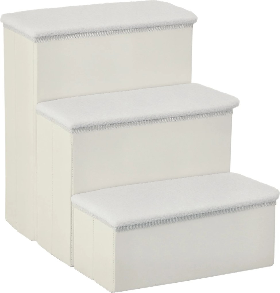 PawHut Schody pro domácí mazlíčky, skládací 3 stupně se storage pro kočky a psy, MDF Bílá 40 x 54 x 48 cm | Aosom
