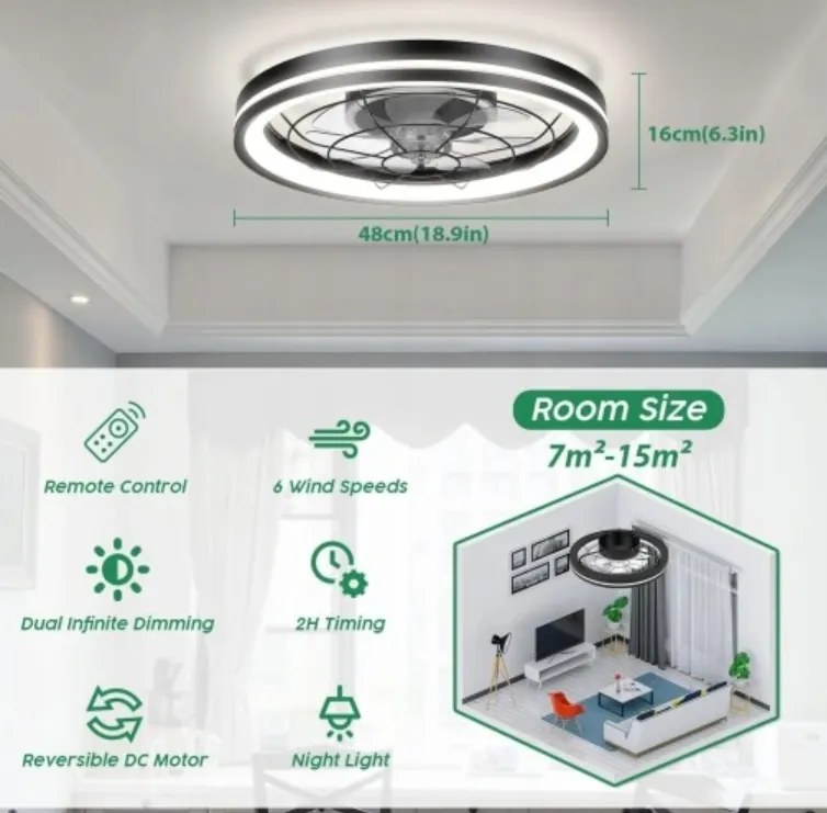 Stropní ventilátor 47 cm Led 40 W