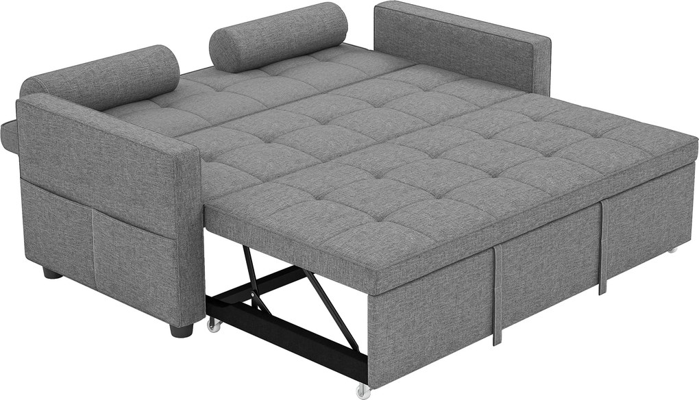 HOMCOM 2místná rozkládací pohovka 3‑v‑1 s dvojlůžkem, nastavitelným opěradlem a 2 polštáři 151x137,5x84 cm, šedá