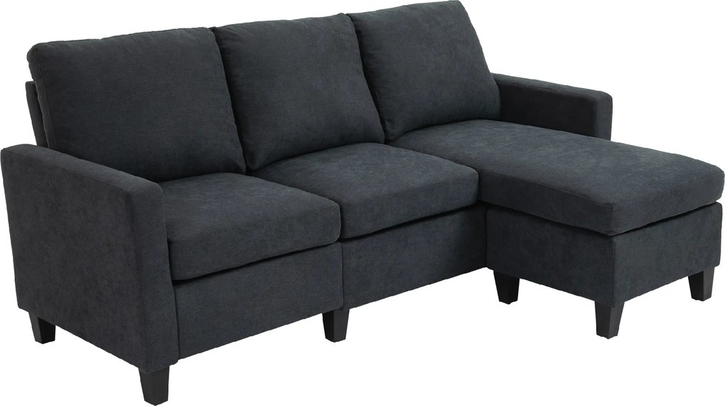HOMCOM Rohová Sedačka se Spací Funkcí, 3místná Sedačka s Polštáři, L-Tvarovaný Gauč do Obývacího Pokoj, Ložnice 197 x 139 x 91 cm, Polyester, Tmavě š…