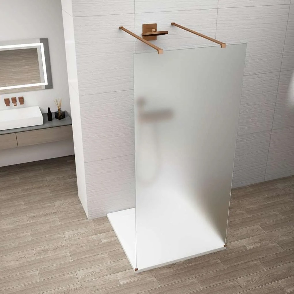 Polysan Esca - Sprchová stěna Walk-In 100x210 cm, Antidrop, matné sklo/měď mat ES1110-10